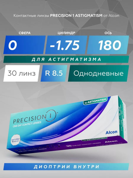 Астигматические линзы PRECISION1 for ASTIGMATISM, Ежемесячные, 0.00 ...