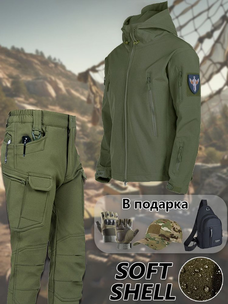 Костюм рабочий Мужской, размер 52 зеленый, рост 160-195 Softshell, Политекс Милитари, Камуфляж ...