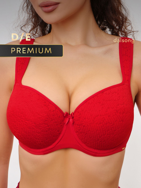 Бюстгальтер Женский DALSONG высокая закрытая чашка, на косточках, размер 90D красный Нейлон ...