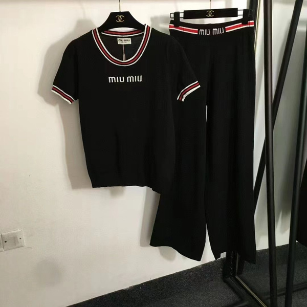 Комплект футболок Женский Miu Miu черный Короткий размер 44 Полиэстер