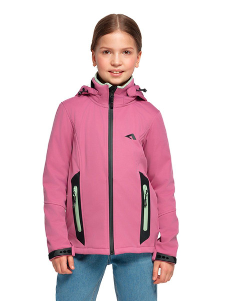Ветровка Девочки, Мальчики OLDOS Карманы, Капюшон розовый стойка Softshell, размер 140 Длинный ...