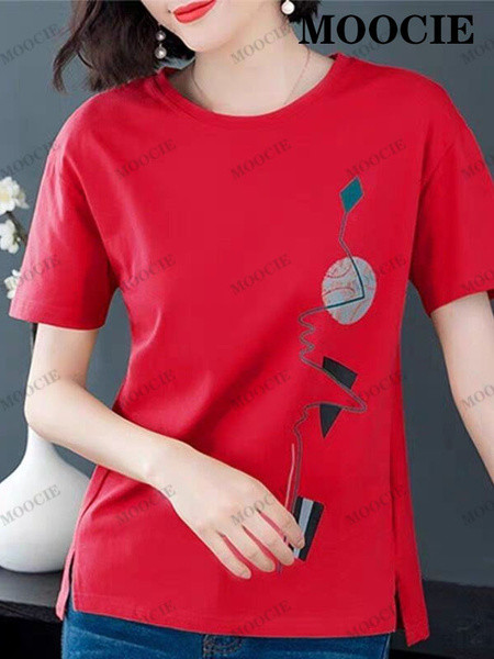 Футболка Женский MOOCIE красный Короткий, размер 48 Полиэстер Повседневный Китай купить c ...