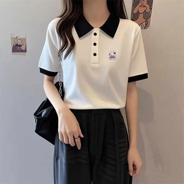 Поло Женский Miu Miu белый черный Короткий размер 48 Хлопок Орнамент облегающий Повседневный