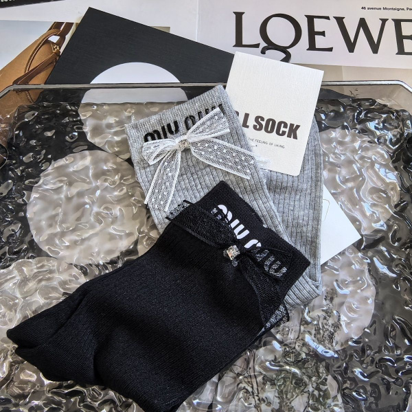 Чулки Женский Miu Miu размер универсальный серый черный Хлопок Капрон Повседневный На любой