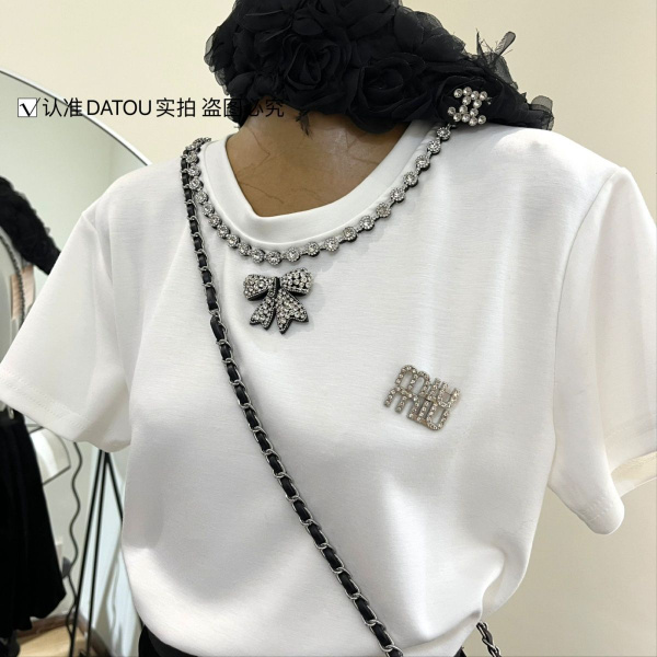 Футболка Женский Miu Miu белый Короткий размер универсальный Хлопок Логотип Повседневный Китай