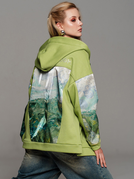 Толстовка Женский SAHAR art lab Манжеты, Капюшон светло-зеленый, салатовый Молния Футер, Флис ...