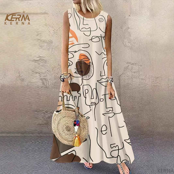 Сарафан Женский KERNA белый Пляжный Без рукавов Хлопок, Конопля, размер 52 Макси купить c ...