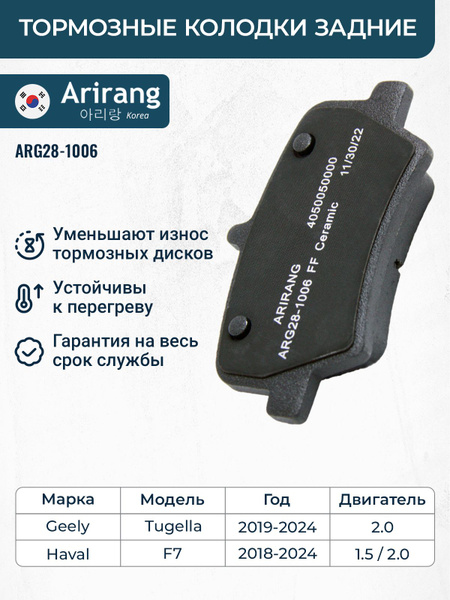 Колодки тормозные задние дисковые для Geely Tugella, Haval F7 / OEM ...
