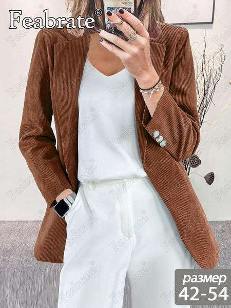 Пиджак Женский Feabrate мокко, размер 44 Полиэстер, Вельвет Декоративные пуговицы ...