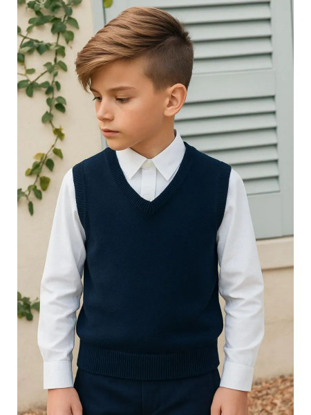 Жилет Мальчики Mark Formelle синий Трикотаж, размер 152, 158 приталенный трикотажный Без ...