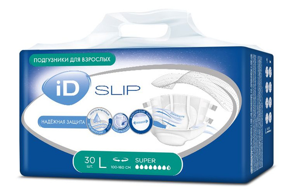 Подгузники для взрослых iD Slip Large, объем талии 100-150 см, 30 шт ...
