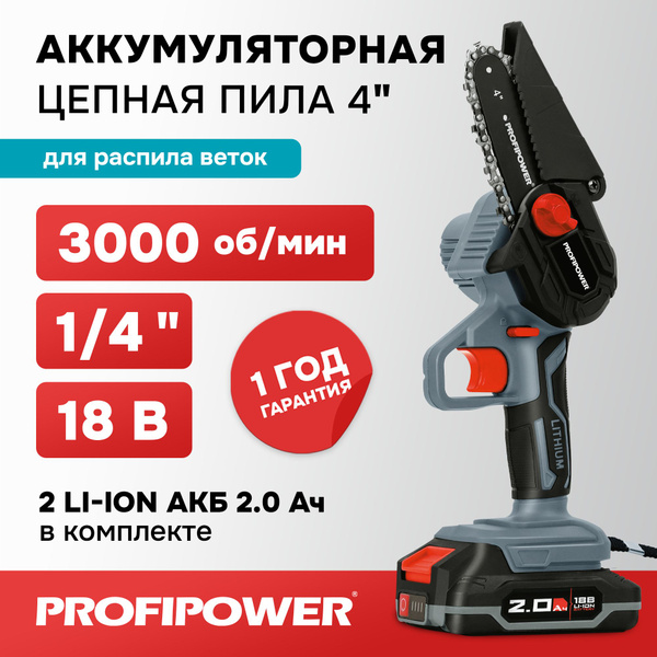 Цепная пила аккумуляторная щеточная Profipower 18B 0-3000 об/мин (АКБ ...