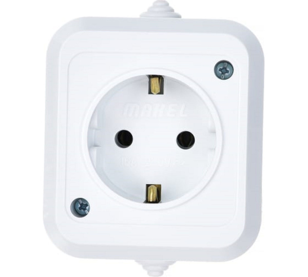 Розетка с заземлением полугерметичная, белая Makel Nemilyer 18308 IP44 - купить по низкой цене в ...