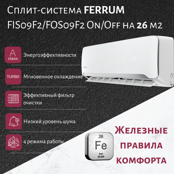 Умная сплит-система Ferrum FIS09F2/FOS09F2 тихая, настенная до 27 кв.м ...