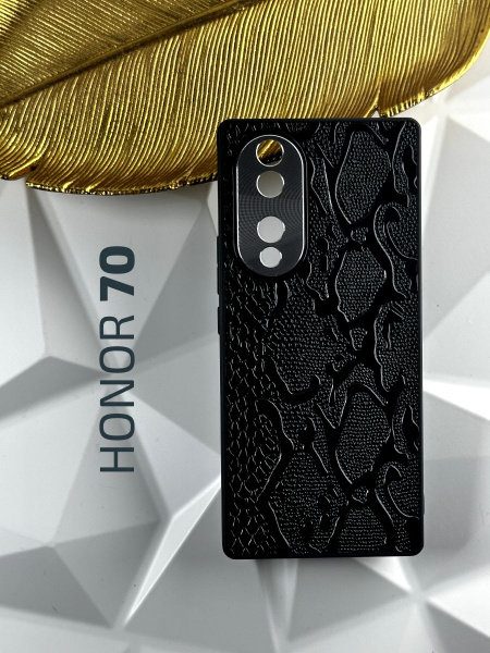 Чехол кожаный на Honor 70 / Чехол на Хонор 70 с защитой камеры, змея ...