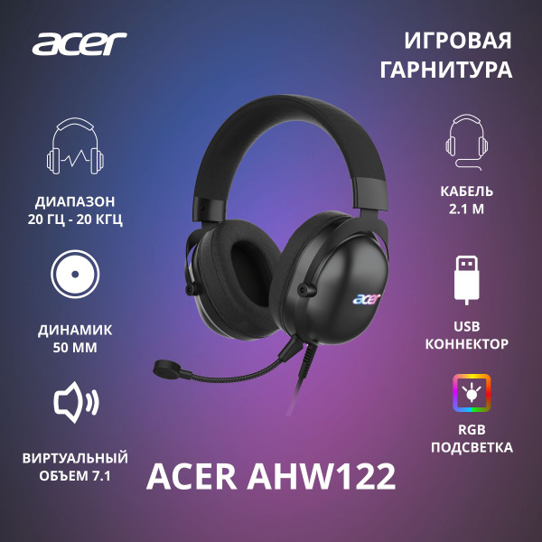 Наушники Полноразмерные Acer AHW122 Проводное 32 ZL.HDSCC.01U купить c ...