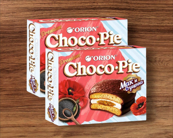 Бисквитные пирожное Orion Choco Pie Poppy / Мак и сгущенка 2 пачки по ...