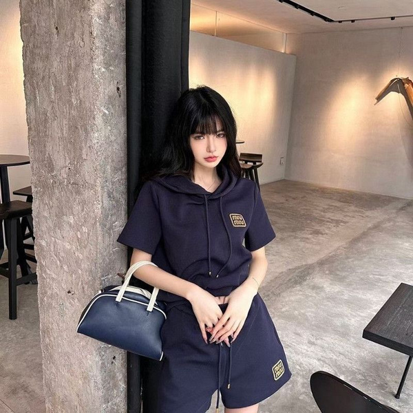 Комплект одежды Женский Miu Miu Спортивный темно голубой размер 44 Хлопок рост 160 175 Китай