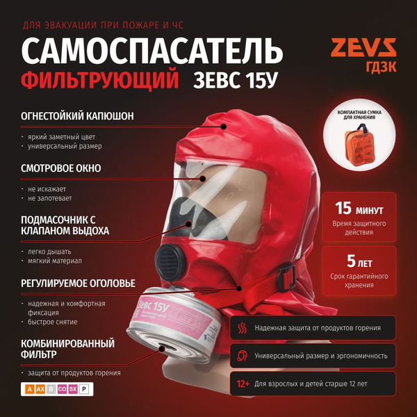 Самоспасатель при пожаре фильтрующий противогаз ГДЗК ZEVS 15У ...