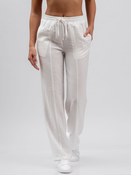 Брюки Женский Rosso Style белый Повседневный, размер 44 Завязки Лето Россия Средняя купить c ...