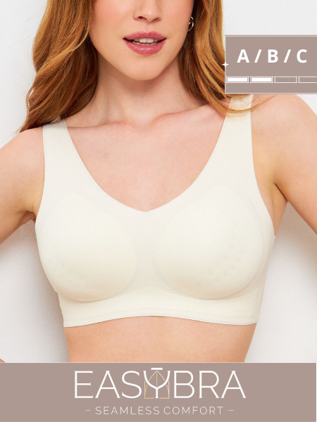 Бюстгальтер Женский EASY BRA без косточек, бесшовный, размер 85A, 85B кремовый Полиамид, Эластан ...