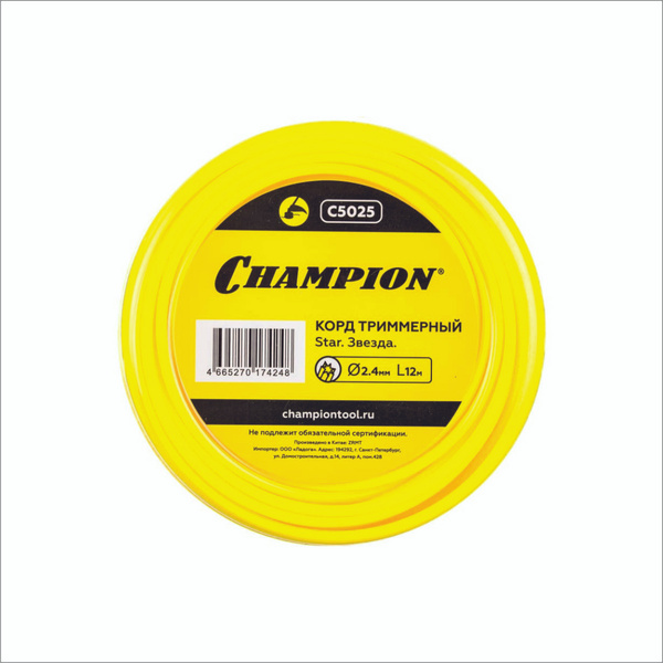 Леска для триммера Корд трим.CHAMPION Star 2.4мм* 12м (звезда), C5025 ...