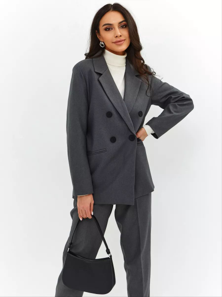 Костюм классический Женский RONMI Офисный/школьный двойка серый гранит, размер 46 Хлопок ...