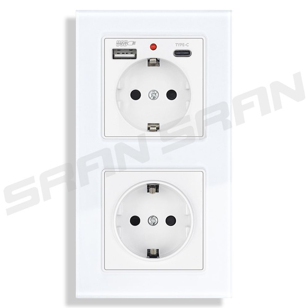Розетка двойная электрическая с 2 Usb Type A Type C с заземлением