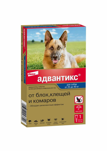 Адвантикс капли от блох, клещей и комаров для собак весом более 25 кг ...