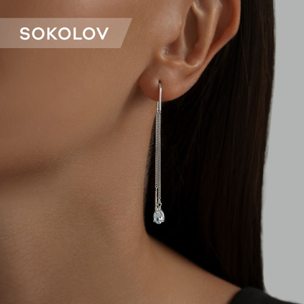 Серьги продевки женские серебро 925 пробы SOKOLOV, ювелирные украшения протяжки серебряные с ...