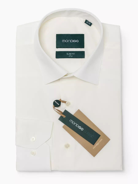Рубашка Мужской Mondigo слоновая кость Длинный Хлопок, Полиэстер Воротник Однотонный, размер 48 ...