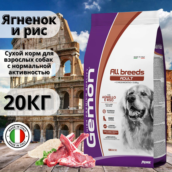 GEMON dog adult Сухой корм для собак с ягненком и рисом, 20кг - купить с доставкой по выгодным ...
