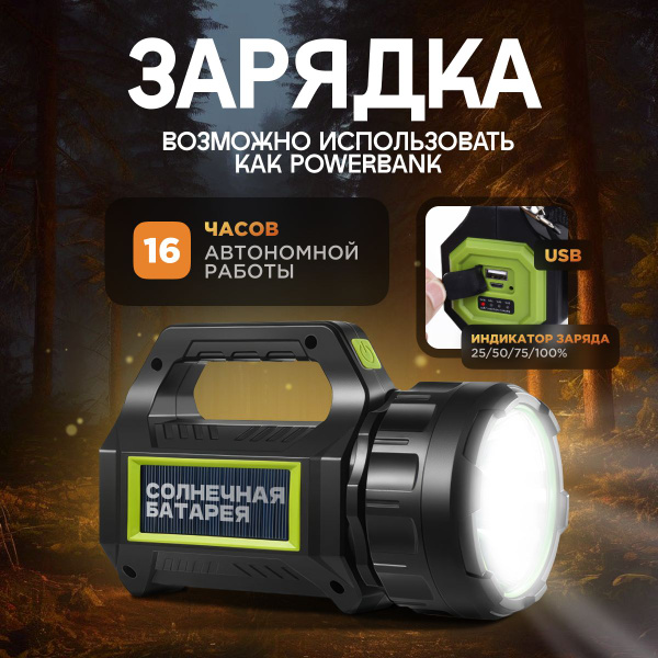 Фонарик аккумуляторный ручной фонарь кемпинговый с функцией powerbank ...
