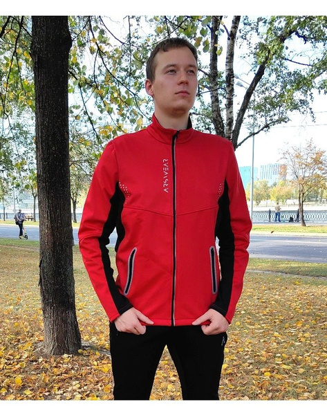 Куртка Мужской ARSWEAR Карманы, Воротник умеренный красный стойка Softshell, размер 48 Длинный ...
