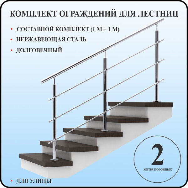 Перила для лестницы комплект из нержавеющей стали 2 м. п. для улицы ...