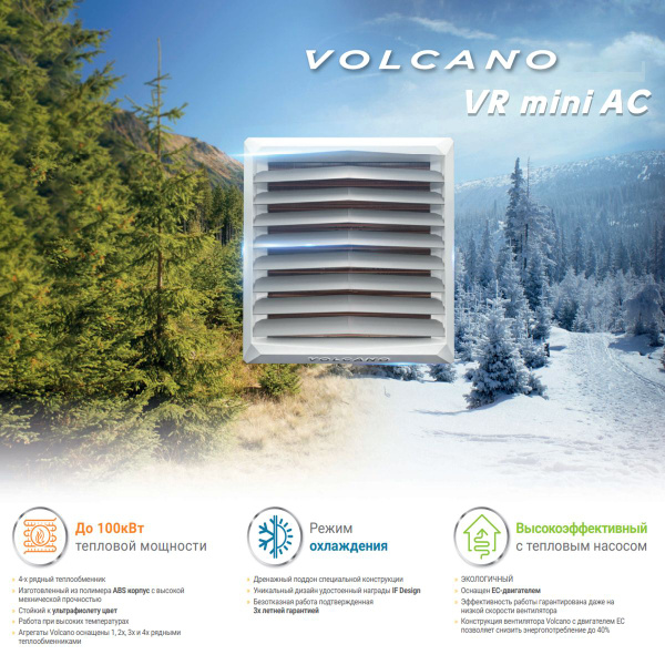 Тепловентилятор настенный водяной Volcano NEW VR mini AC 20 кВт ...
