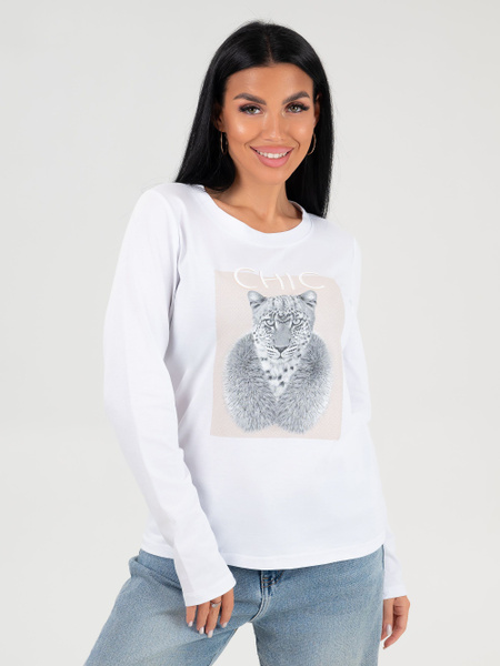 Лонгслив Женский Sofia trikotaz белый, мягкий белый Длинный, размер 60 Хлопок свободный ...