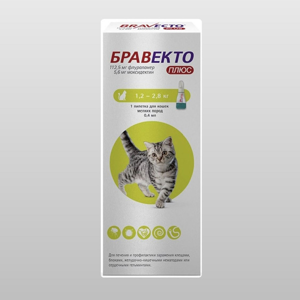 Капли для кошек Bravecto DuACT Бравекто Плюс (ДуАкт) капли от блох ...
