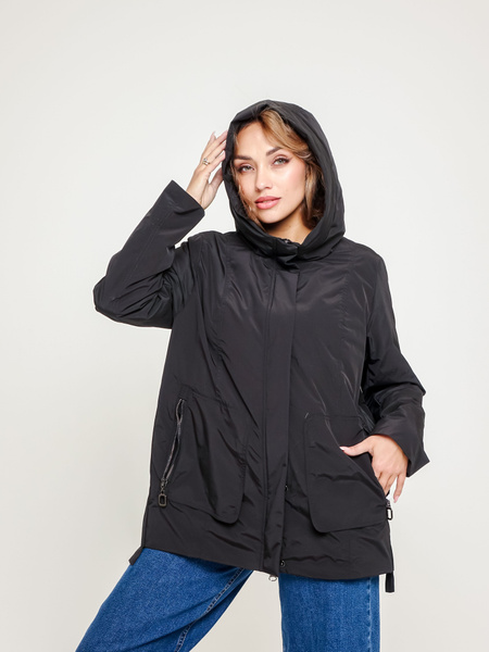 Куртка Женский Mishele черный капюшон, размер 50 Демисезон оверсайз Синтепон Китай (Гонконг ...