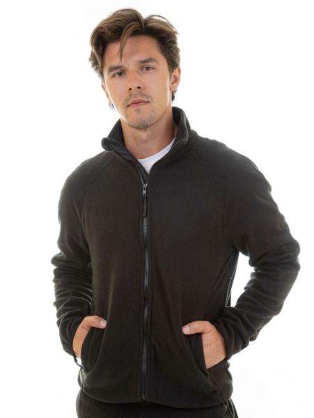 Толстовка Мужской BRODEKS Карманы черный Молния Флис, размер 52, 50 полуприлегающий Длинный ...