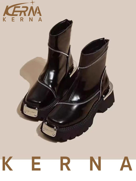 Ботильоны Женский KERNA черный, серый металлик, размер 35 Демисезон Без застёжки Толстый каблук ...