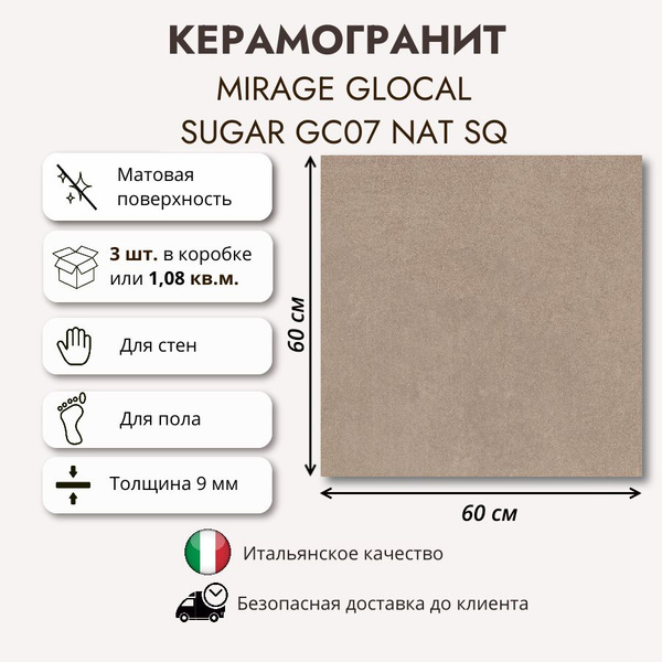 Керамогранит MIRAGE GLOCAL Sugar GC07 NAT SQ 60x60 см, 1,08 кв.м (3 шт ...