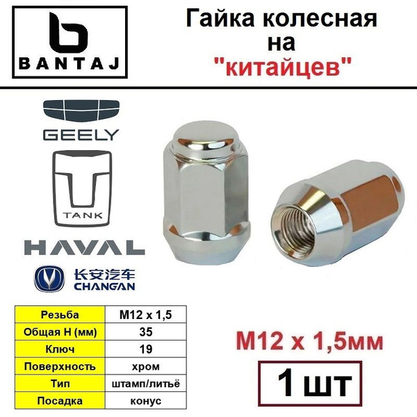 Гайка колесная М12 х 1,5, 1 шт. купить c доставкой на OZON по низкой ...