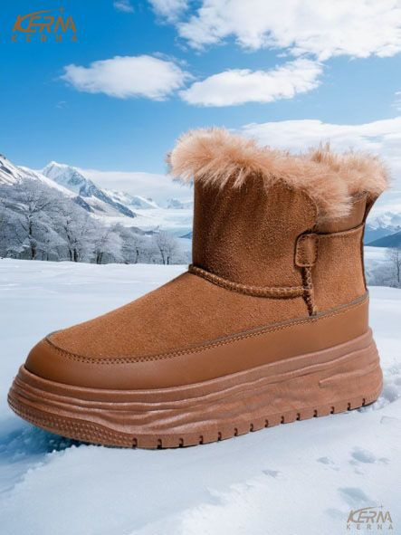 Сноубутсы Женский KERNA коричневый Мех искусственный Зима Шнурки D Россия Бант Без каблука ...