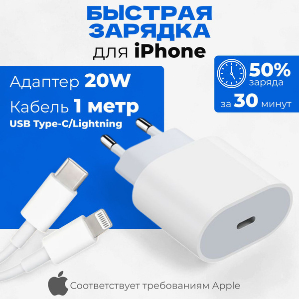 Сетевое зарядное устройство Зарядка для iPhone_Р, 20 Вт, USB Type-C ...