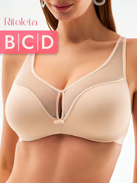 Бюстгальтер Женский Ritoleta без косточек, пуш-ап, размер 95D бежевый Полиамид, Полиуретан ...