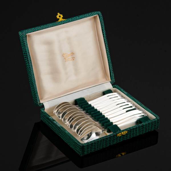 Набор чайных ложек на 12 персон в футляре, Apollonox, металл, картон, Франция, 1890-1930 гг ...