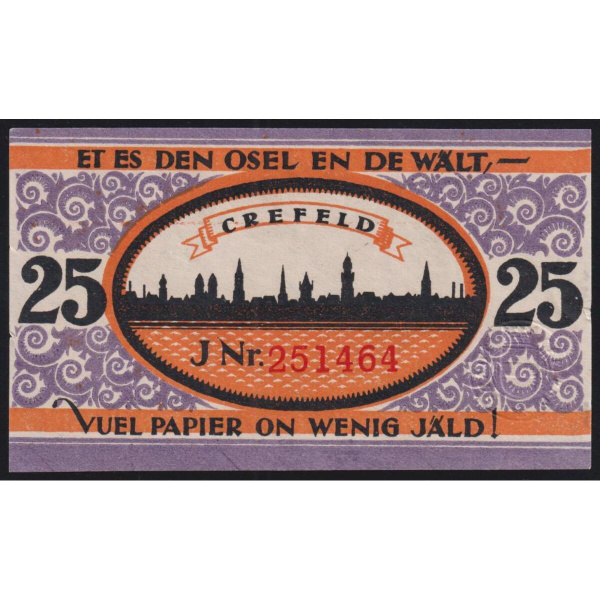 Германия Крефельд 25 пфеннигов 1921 1923 Р246.1а-1/2 aUNC арт. 49679 купить на OZON по низкой ...