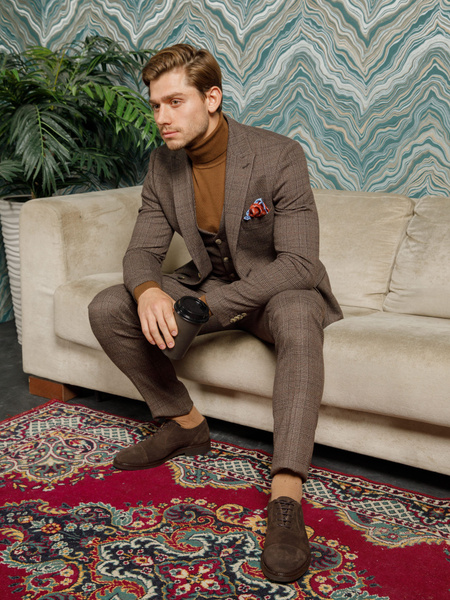 Костюм классический Мужской BLACK MOTTE Вечерний/праздничный тройка коричневый, размер 54 ...