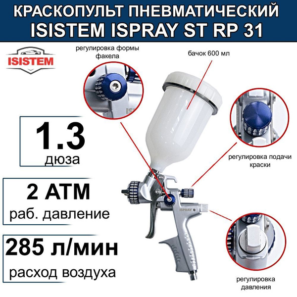 Краскопульт ISISTEM ISPRAY ST RP 31 1,3 мм с верхним бачком 600мл ...